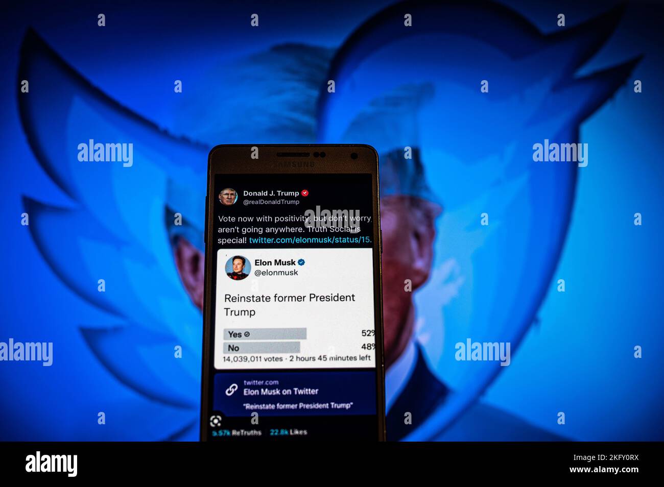 Donald Trump twitter account seen on mobile screen. The account, which ...