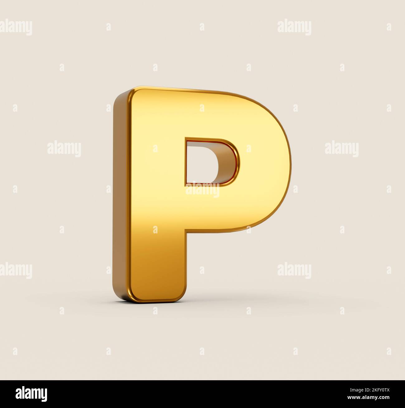 A 3d illustration of golden P alphabet on beige background with shadow ...