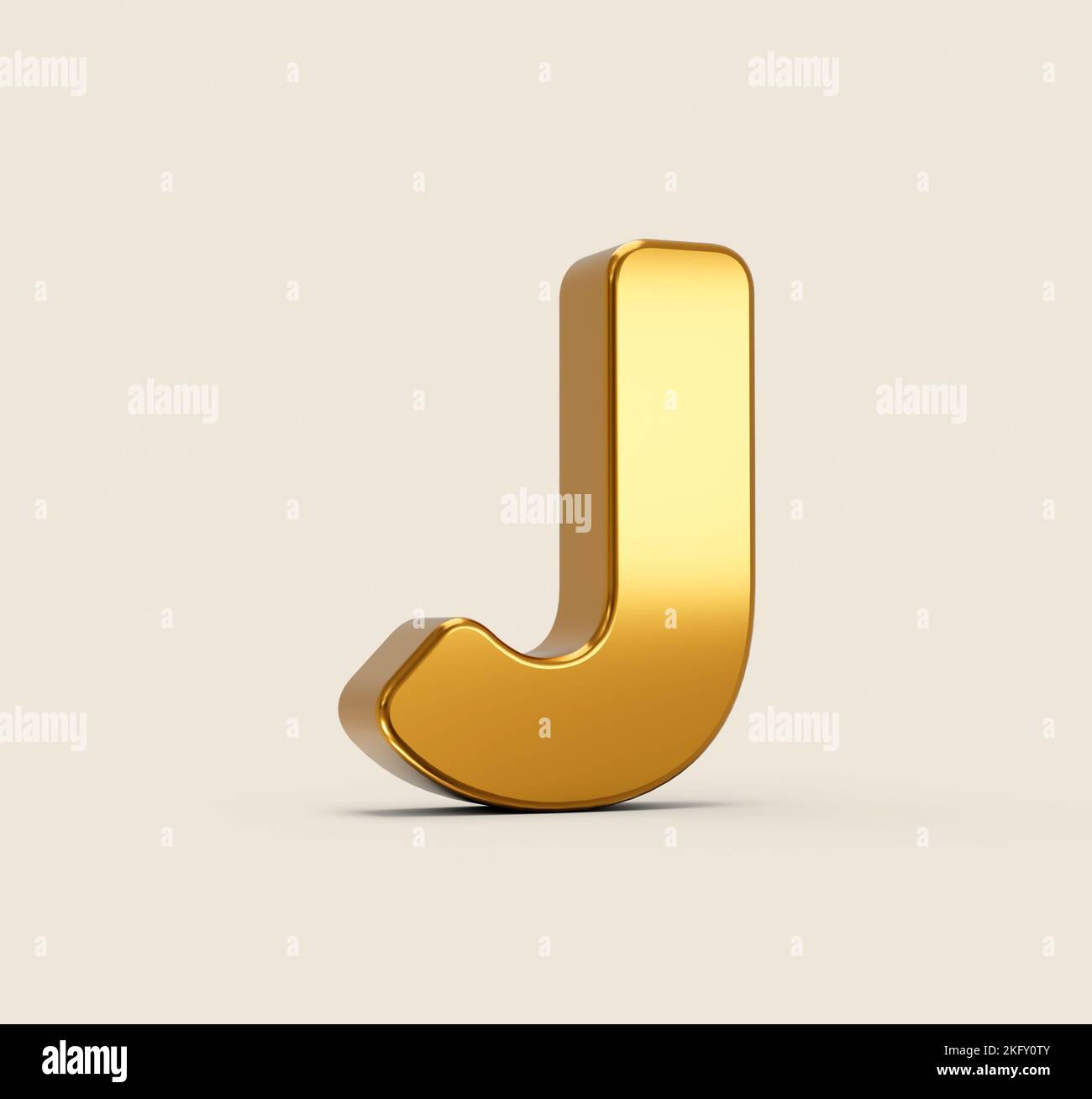 A 3d illustration of golden J alphabet on beige background with shadow ...