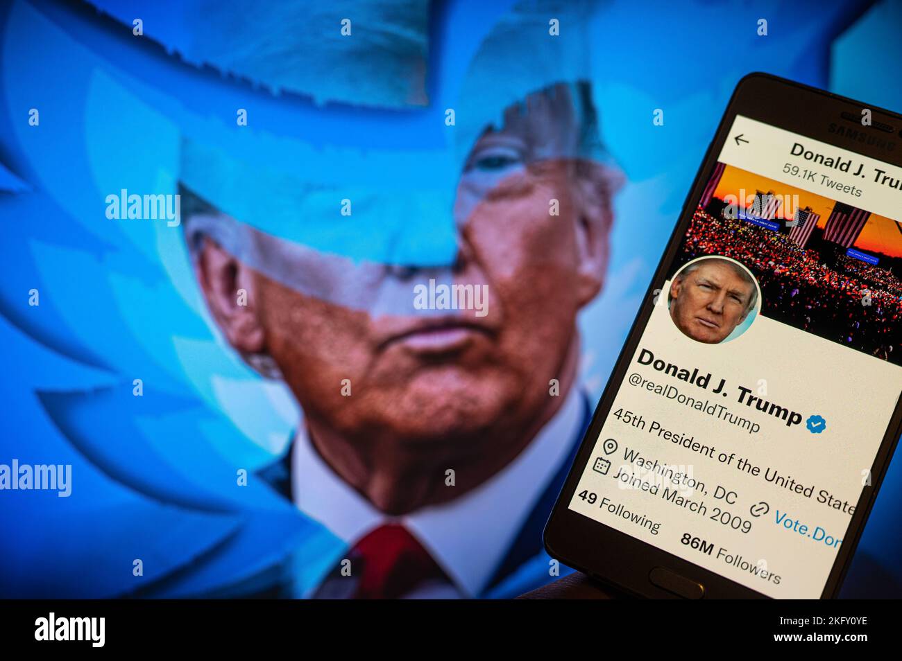 Donald Trump twitter account seen on mobile screen. The account, which ...