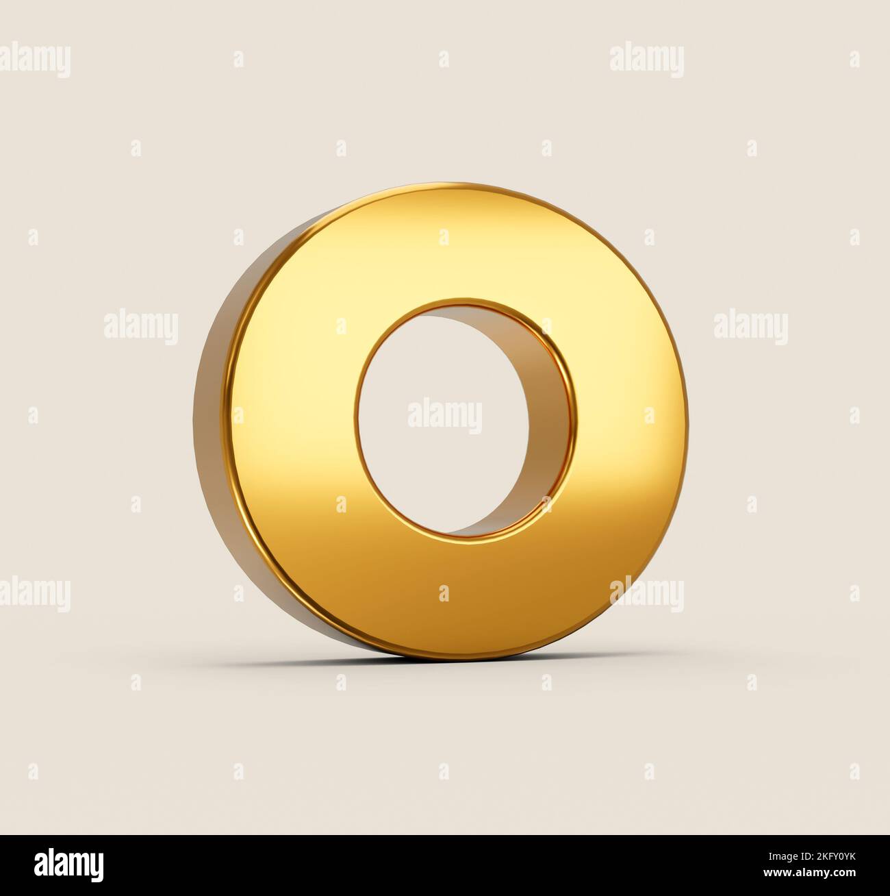 A 3d illustration of golden O alphabet on beige background with shadow ...