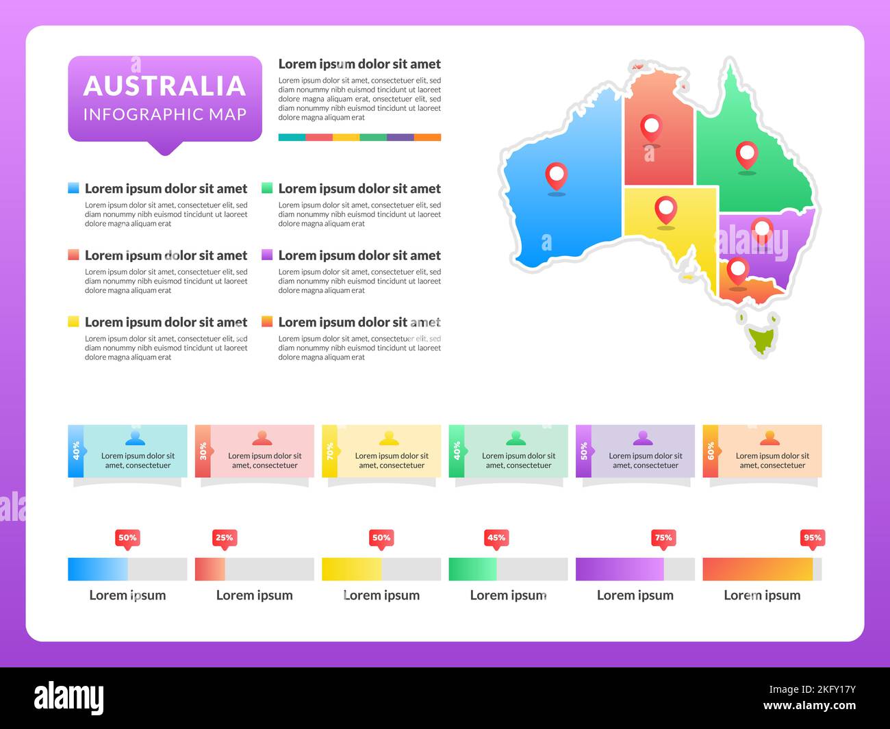 An illustration of the Australia infographic map with a purple frame ...