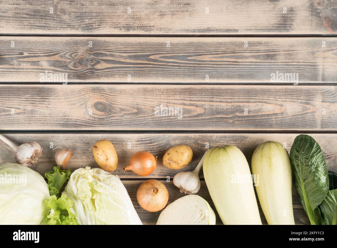 Vegan food composition of onion, cabbage, zucchini, squash marrow ...