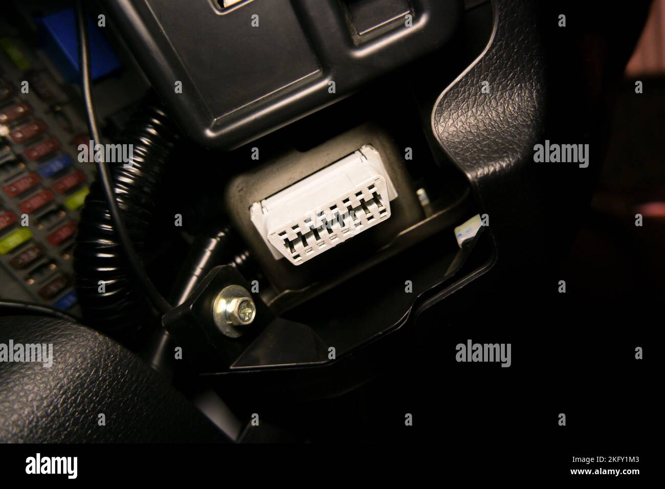 OBD2 port for vehicle electronic diagnostic under the car dashboard ...