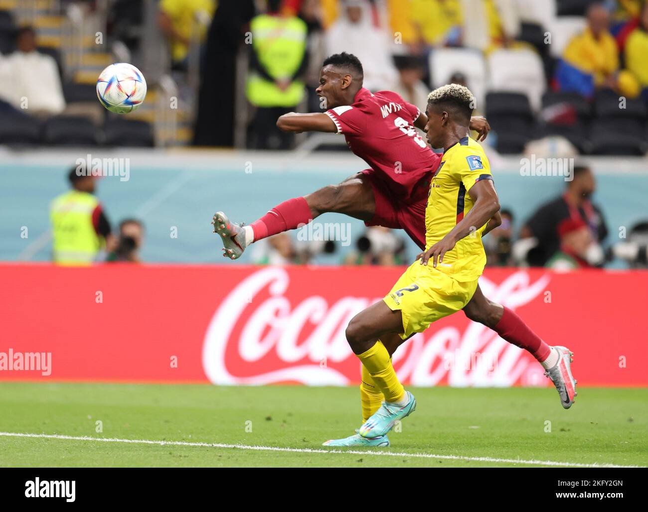 Al Khor, Qatar. 20th Nov, 2022. Mohammed Muntari (Top) of Qatar ...