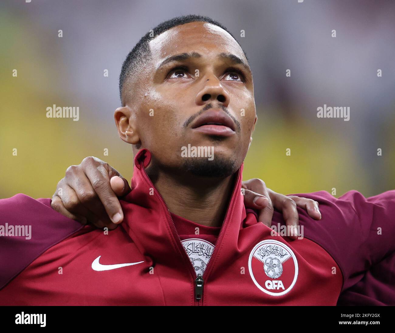 Al Khor, Qatar. 20th Nov, 2022. Pedro Miguel of Qatar reacts prior to ...
