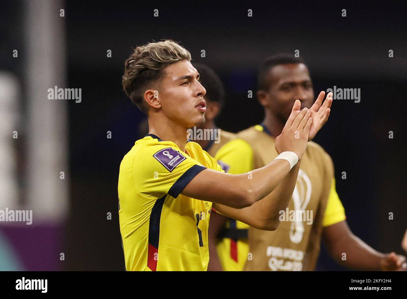 Al Khor, Qatar. 20th Nov, 2022. Jeremy Sarmiento of Ecuador celebrates ...