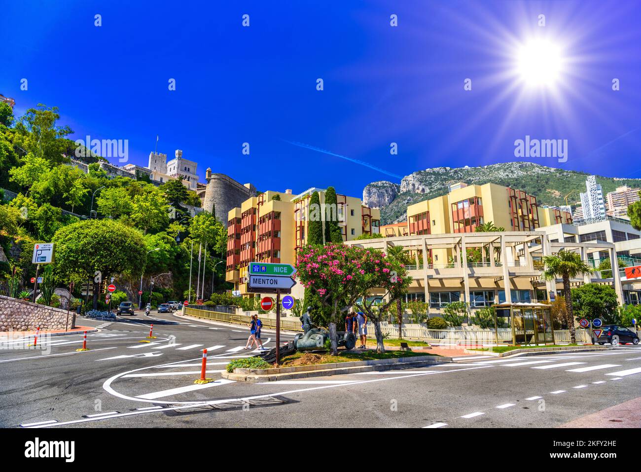 City center street with houses and hotels, La Condamine, Monte-Carlo ...