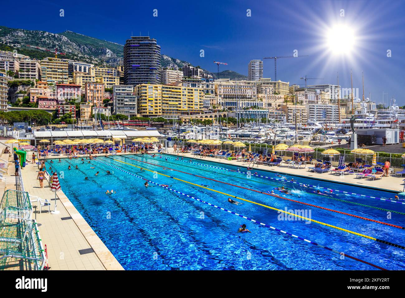 Open air swimming pool in city center of La Condamine, Monte-Carlo ...