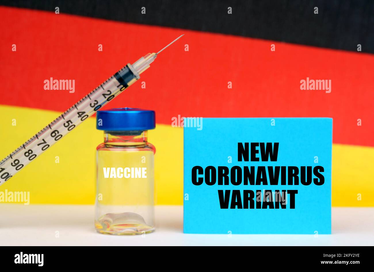 Medicine concept. Vaccine, syringe and blue plate with the inscription ...