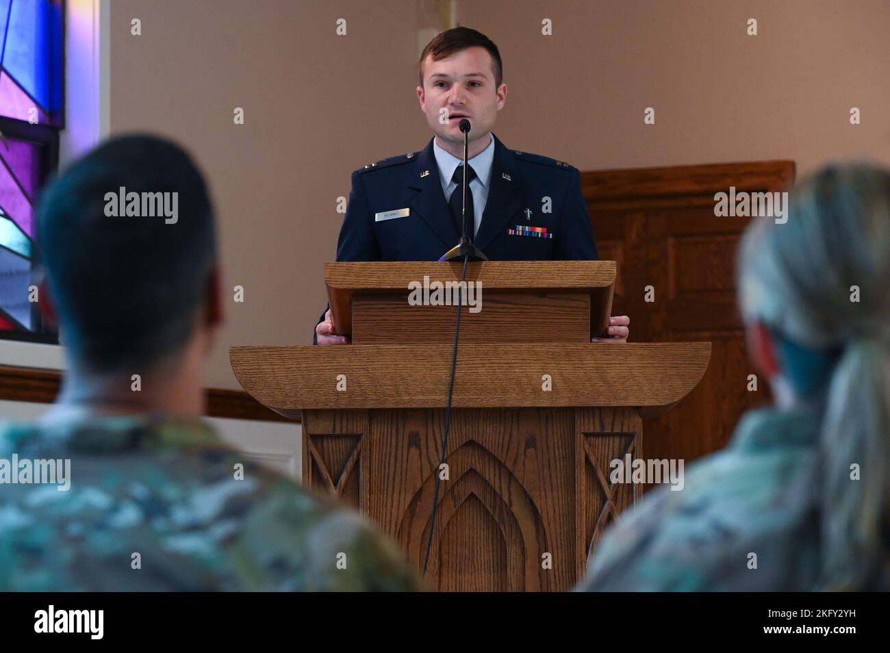 Chaplain (Capt.) Andrew Murphy, installation chaplain, speaks during of ...