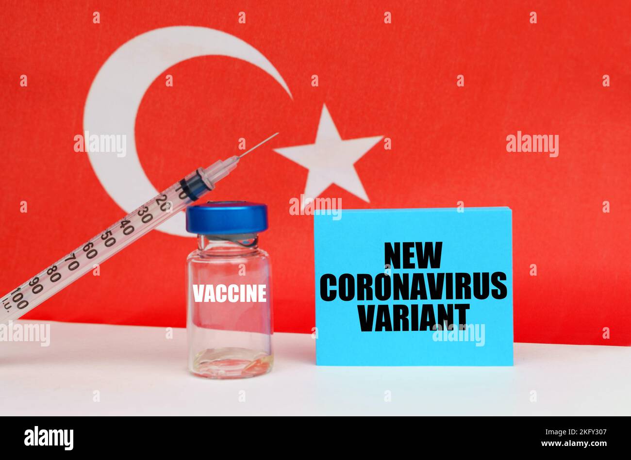 Medicine concept. Vaccine, syringe and blue plate with the inscription ...