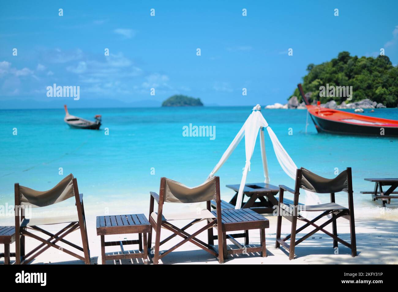 A recreation area with the seascape background on the Island of Ko Lipe ...