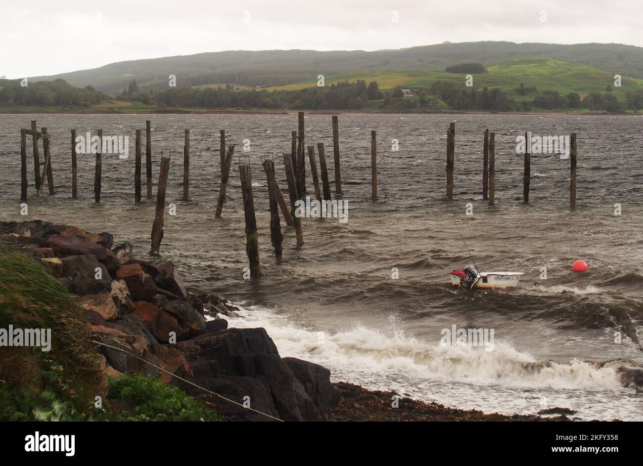 The old pier at Salen, Salen Bay, Mull, Scotland. UK showing the old ...