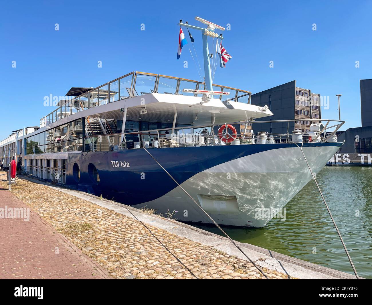 Middleburg, Netherlands - August 2022: Front of the river cruise ship ...