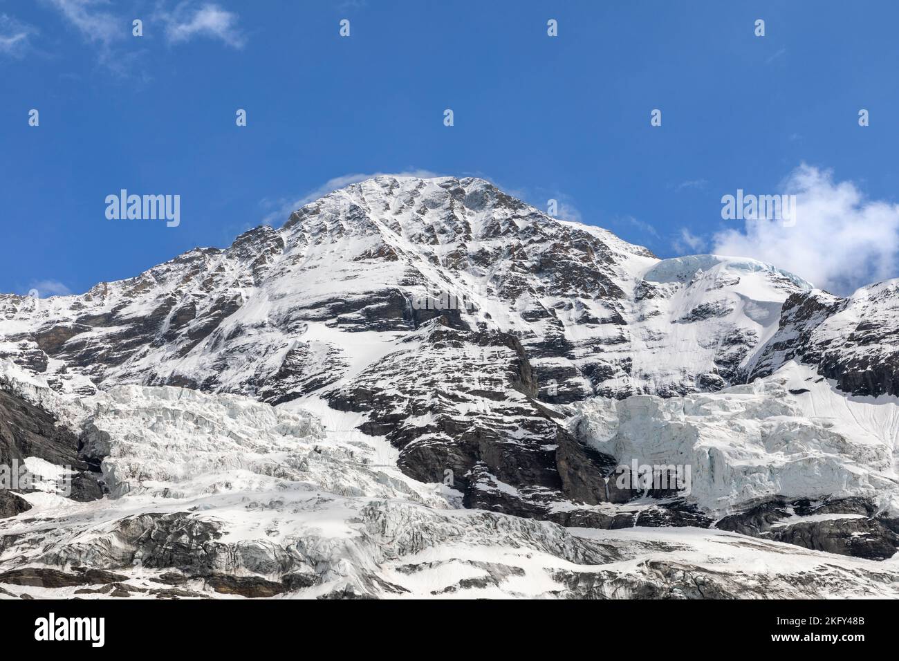 The Jungfrau mountain peak in Switzerland with glaciers and pack ice ...