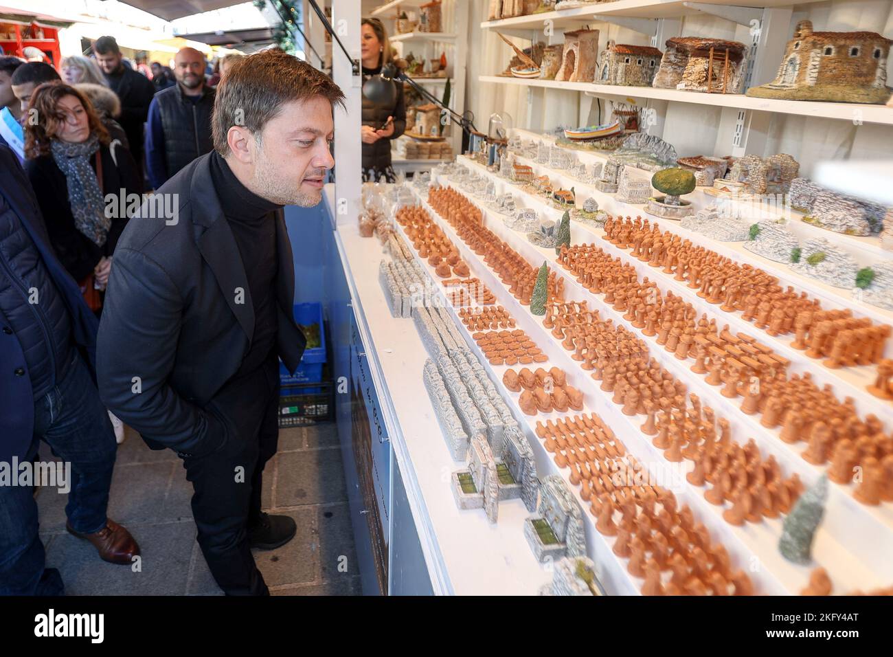 The mayor of Marseille Benoit Payan seen in the aisles of the santons ...