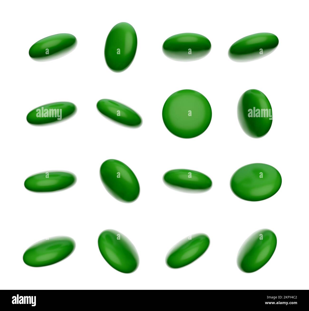 A 3D render of round green sweet candy drops isolated on a white ...