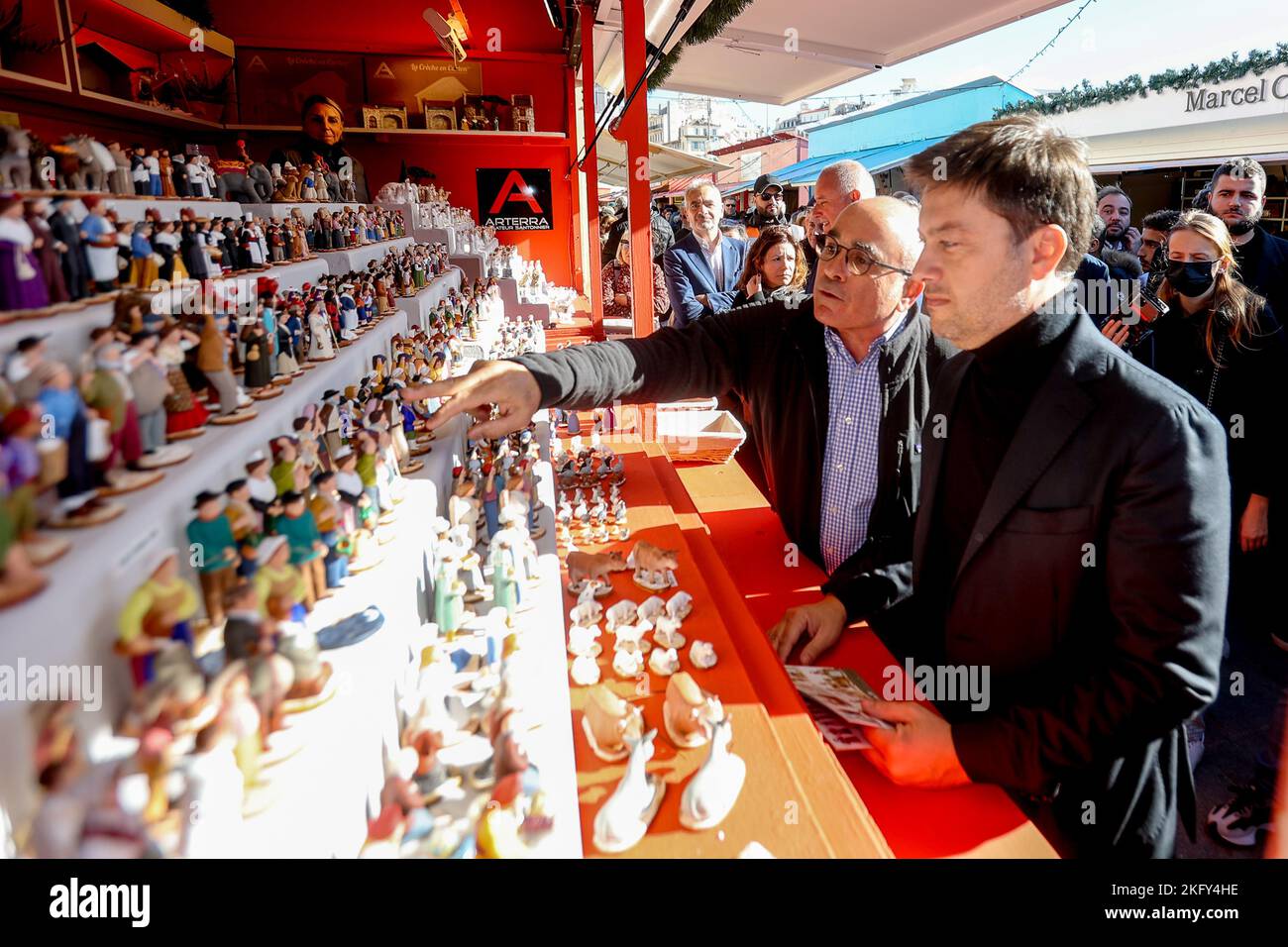 The mayor of Marseille Benoit Payan seen in the aisles of the santons ...