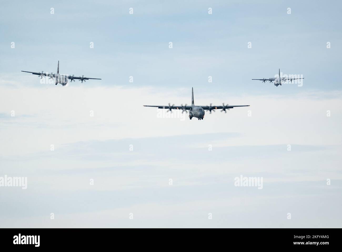 Three U.S. Air Force C-130J Super Hercules assigned to the 317th ...