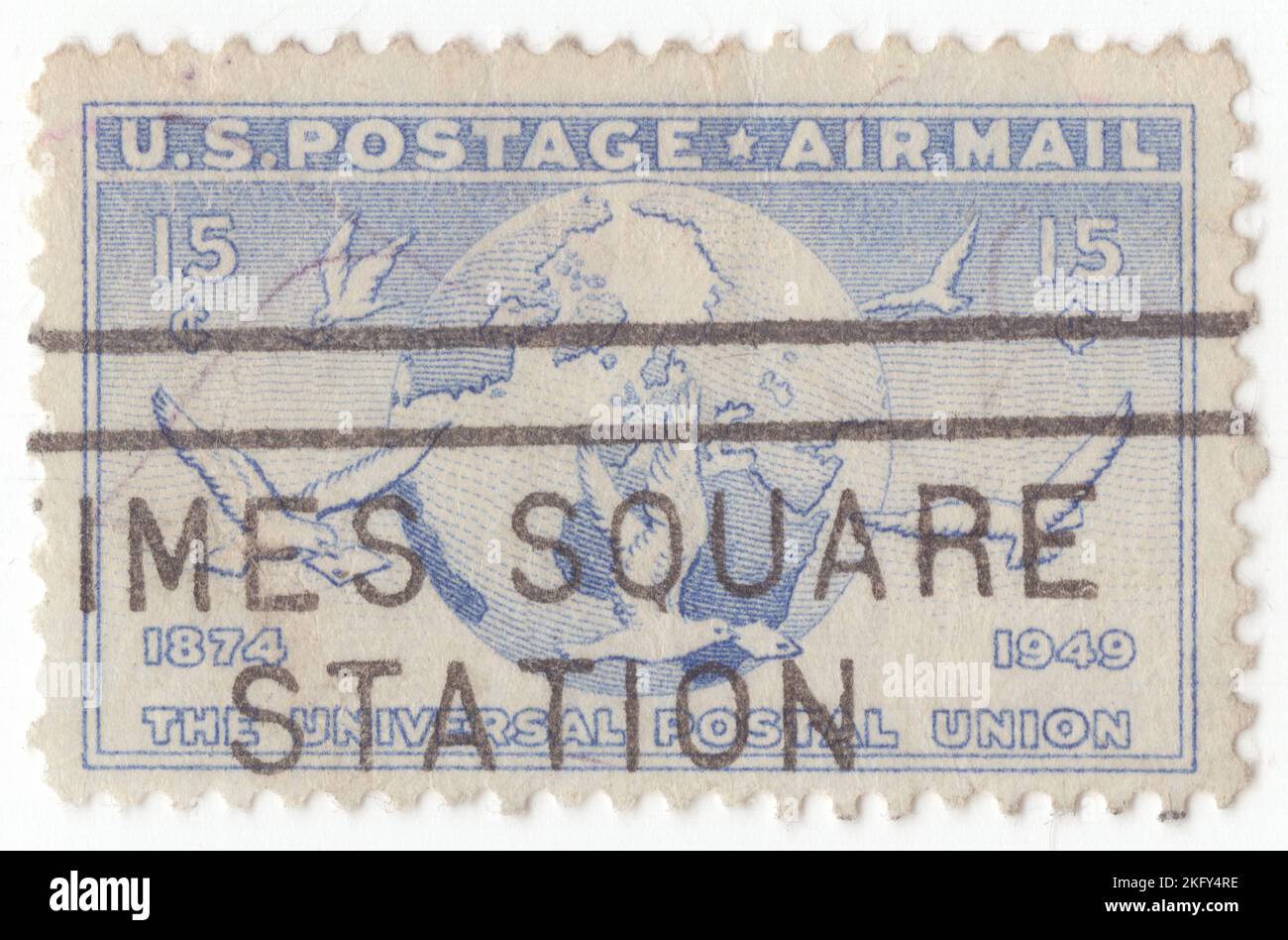 USA - 1949: An 15 cents ultramarine Air Post stamp depicting Globe and ...