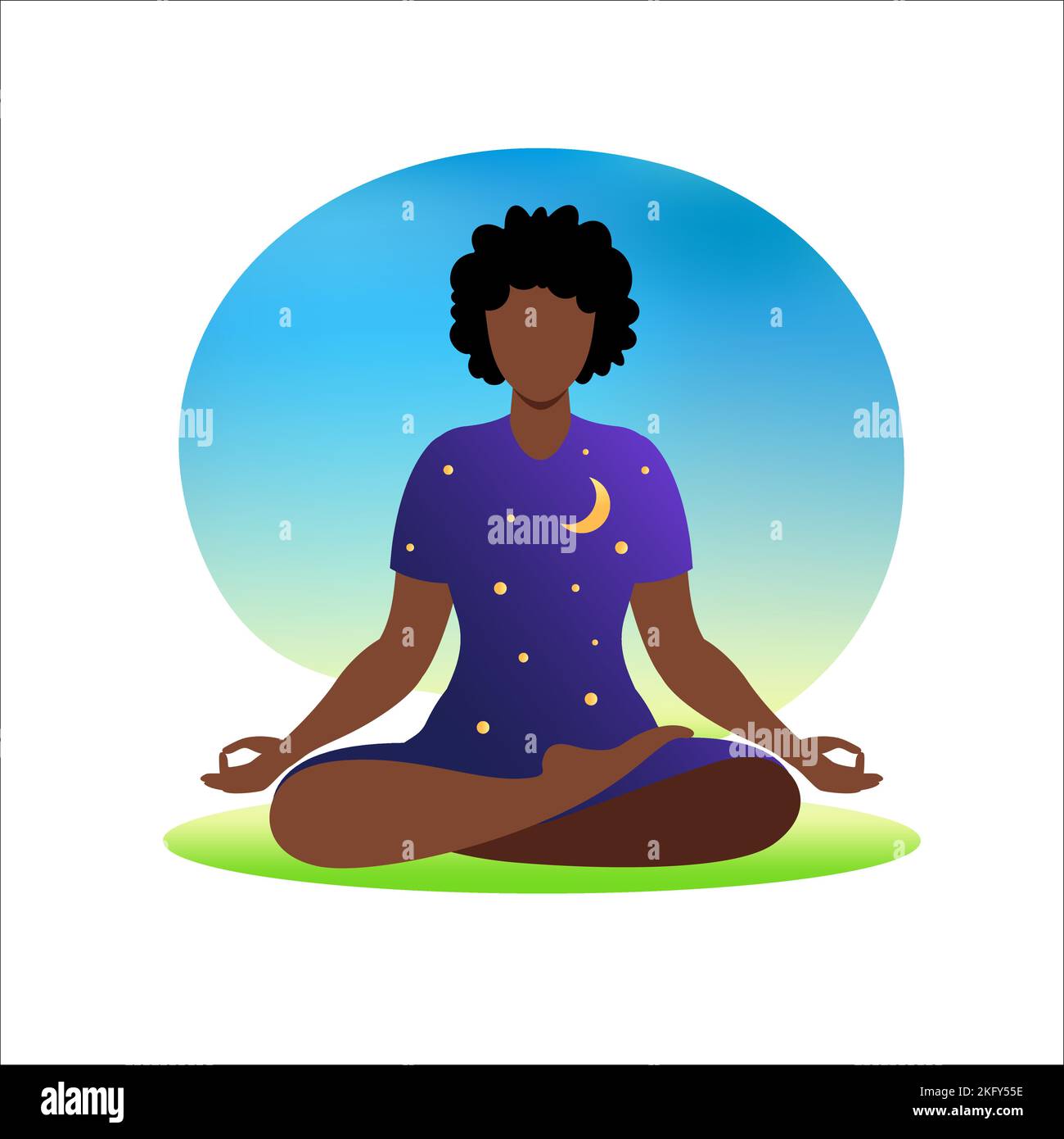 African woman meditating with nature background and her hair up ...