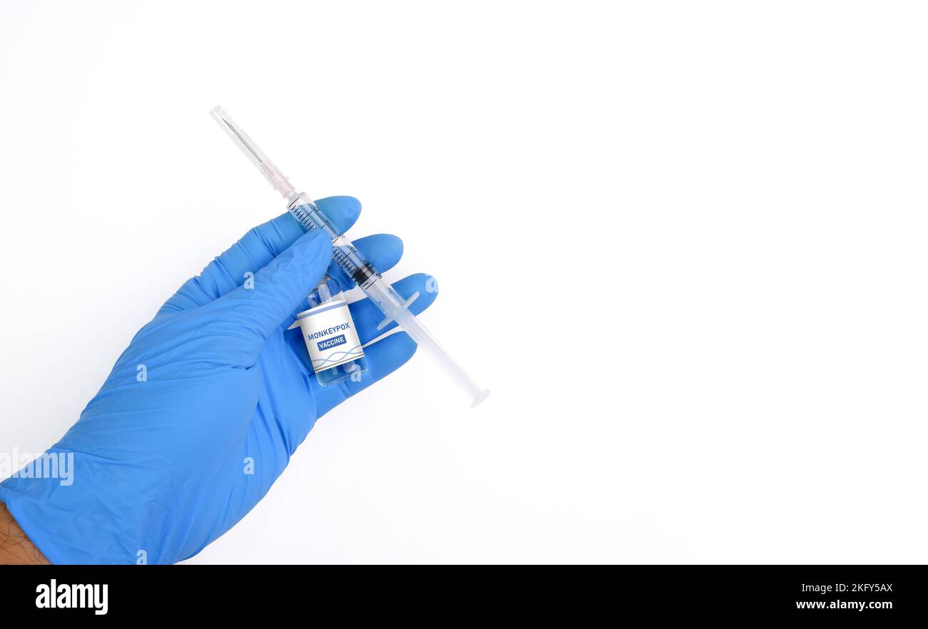 Monkeypox and smallpox virus vaccine bottle (MPXV) and syringe in a ...