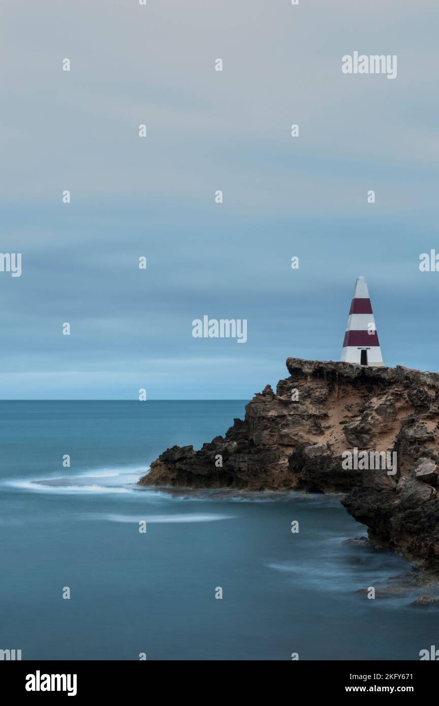 The obelisk at Robe stands on the very brink of crumbling limestone ...