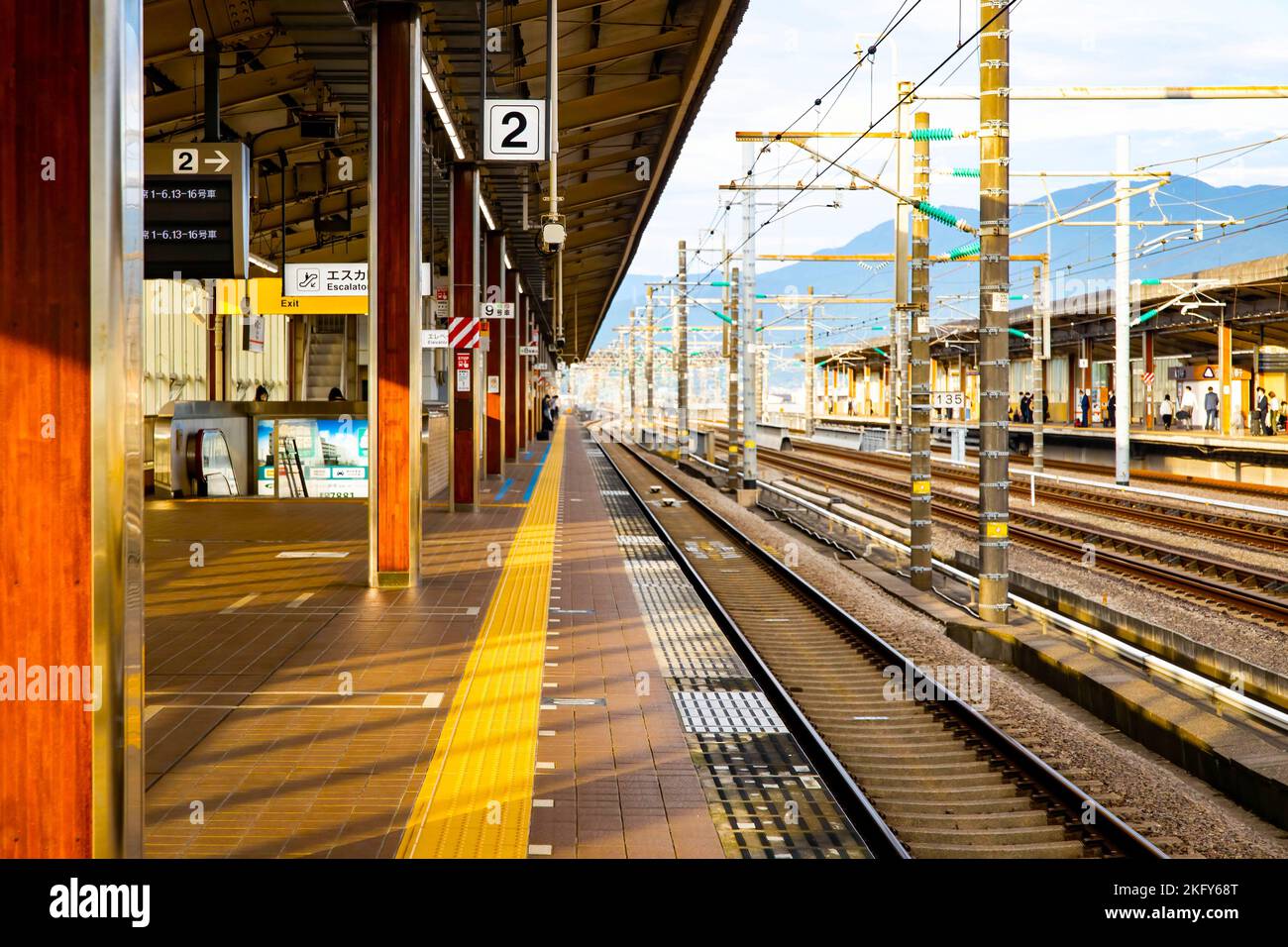 Empty train platform track in the morning in Japan for speed trains ...
