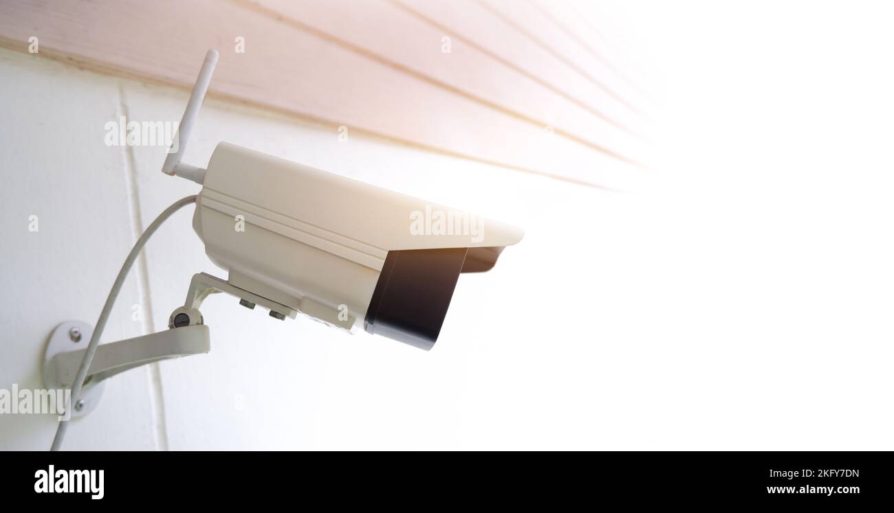 CCTV IP Camera wireless on house wall with copy space, security outdoor ...