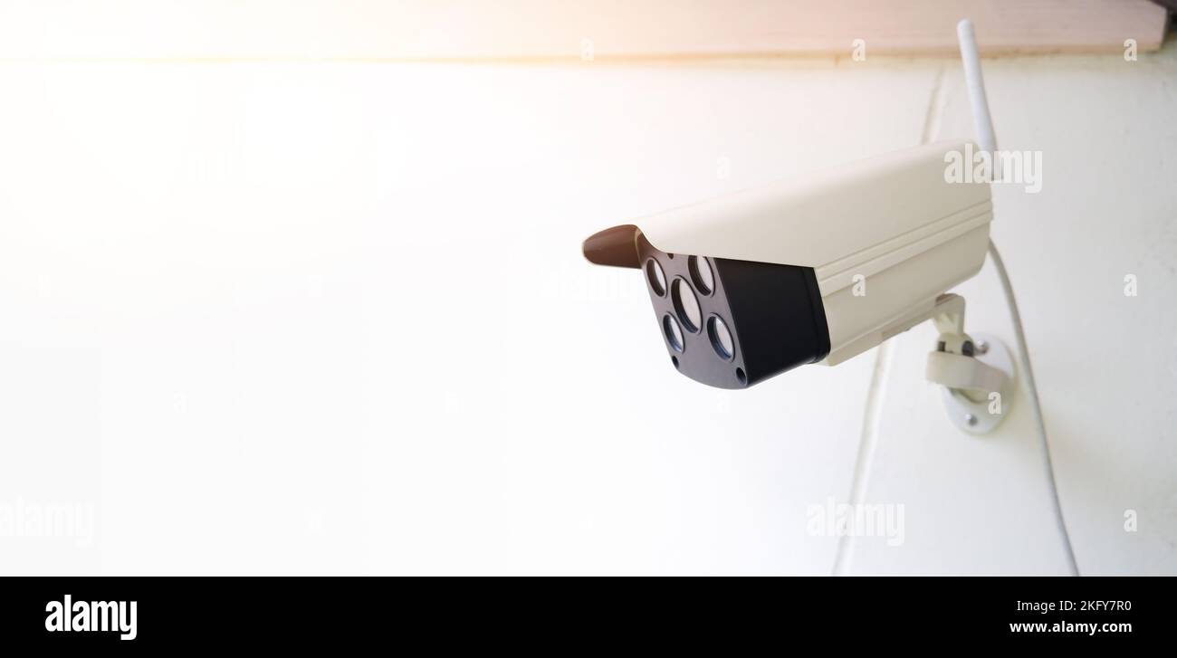 CCTV IP Camera wireless on house wall with copy space, security outdoor ...