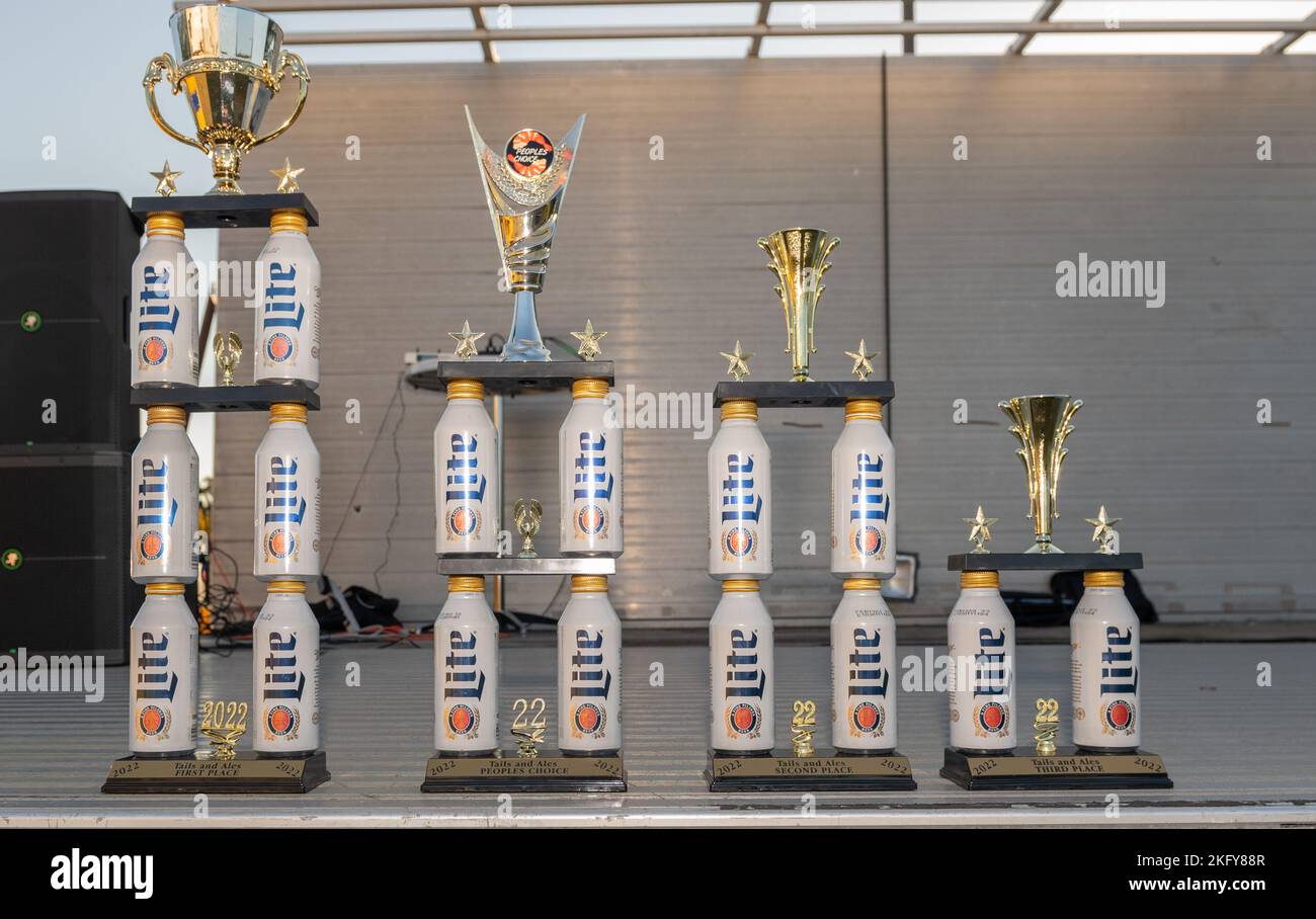 Trophies are on display during the Tails ’N Ales Annual Shrimp Cook-off ...