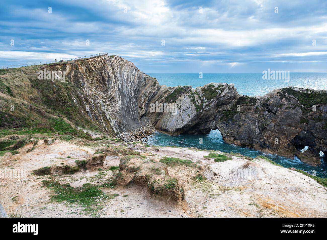 Beautiful view of Stair Hole, small cove to the west of Lulworth Cove ...