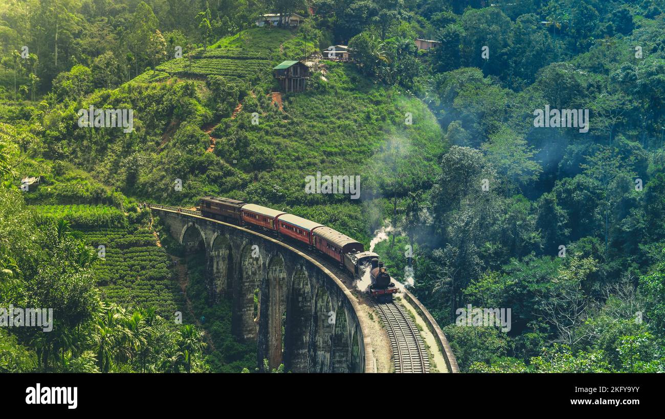 The Old Steam Train on Ella Nine Arch Bridge Stock Photo - Alamy
