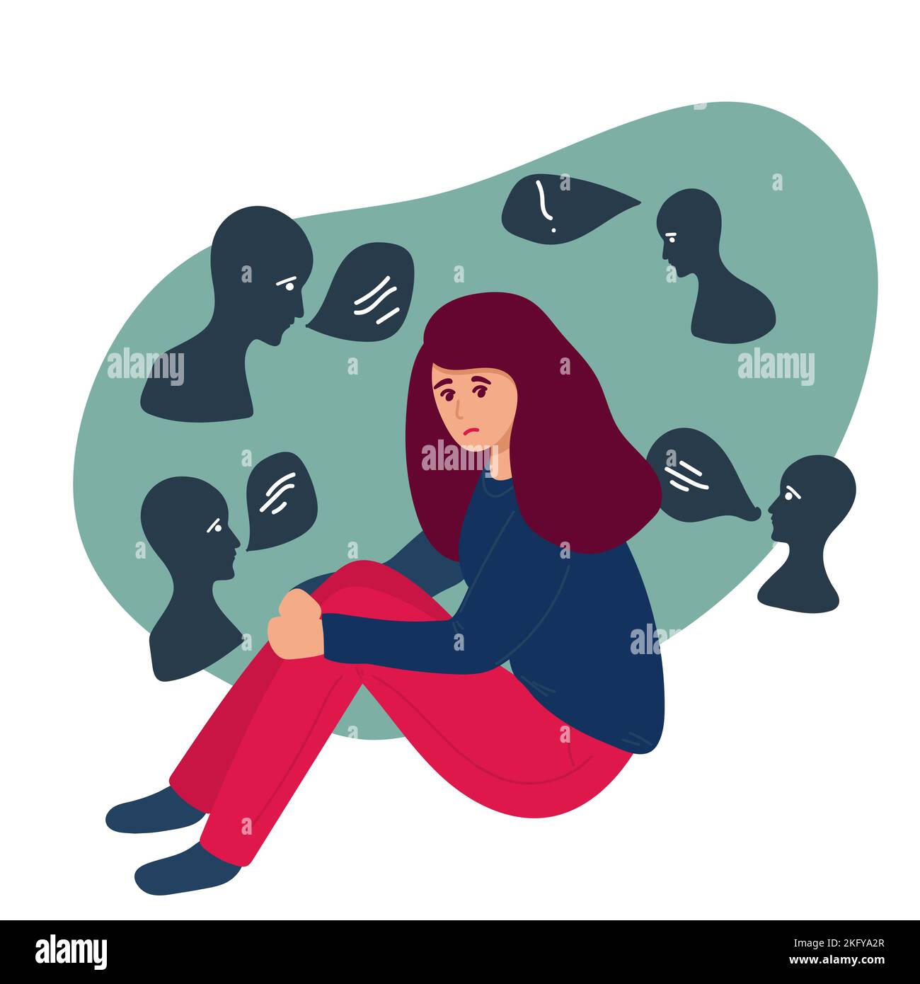 Mental Health Problem concept. Young woman surrounded by fears ...