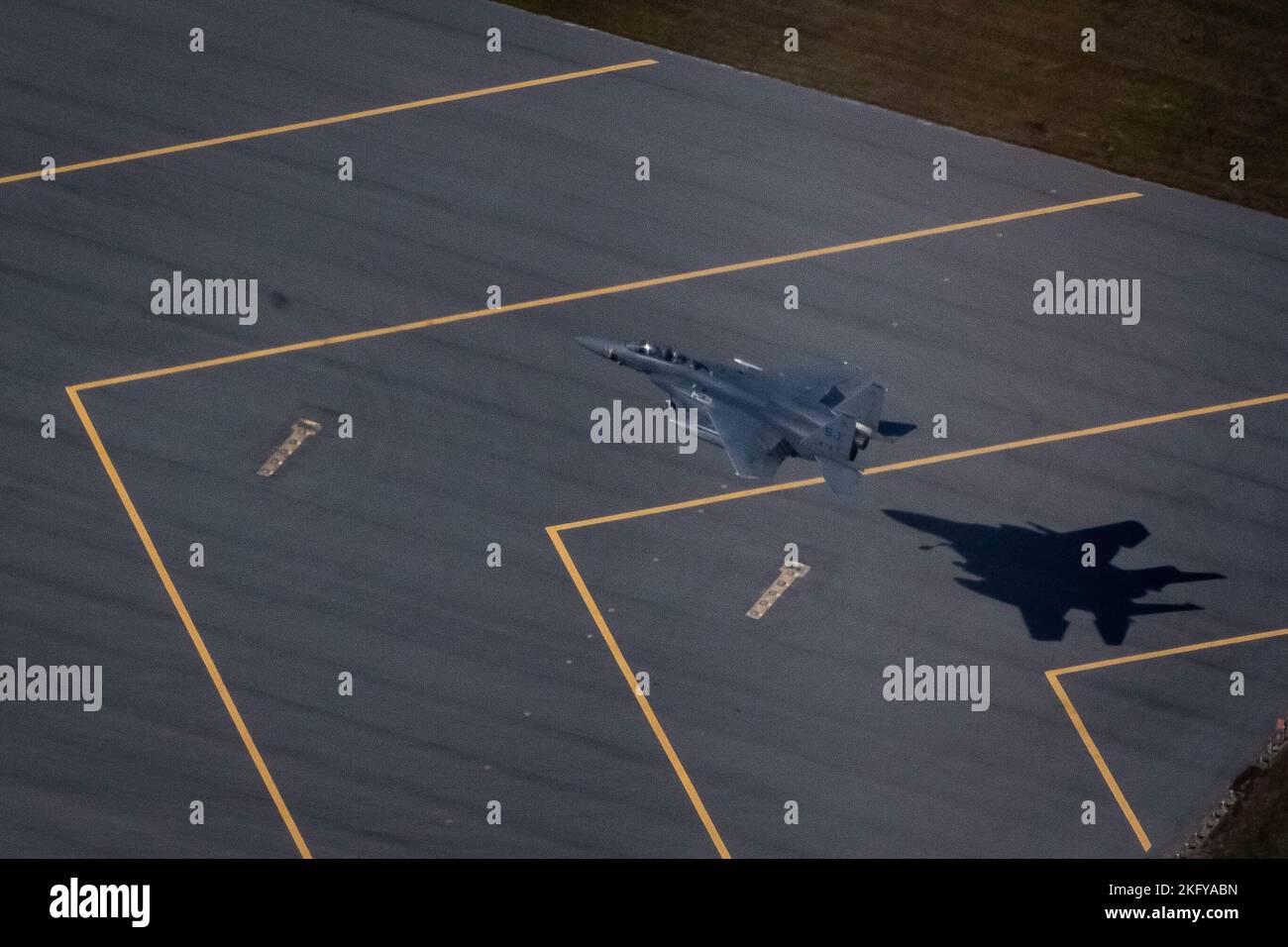 An F-15E Strike Eagle assigned to the 335th Fighter Squadron lands at ...