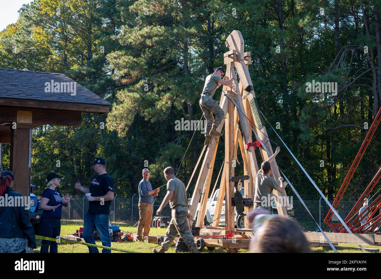 Members from the 372nd Training Squadron prepare a catapult for ...