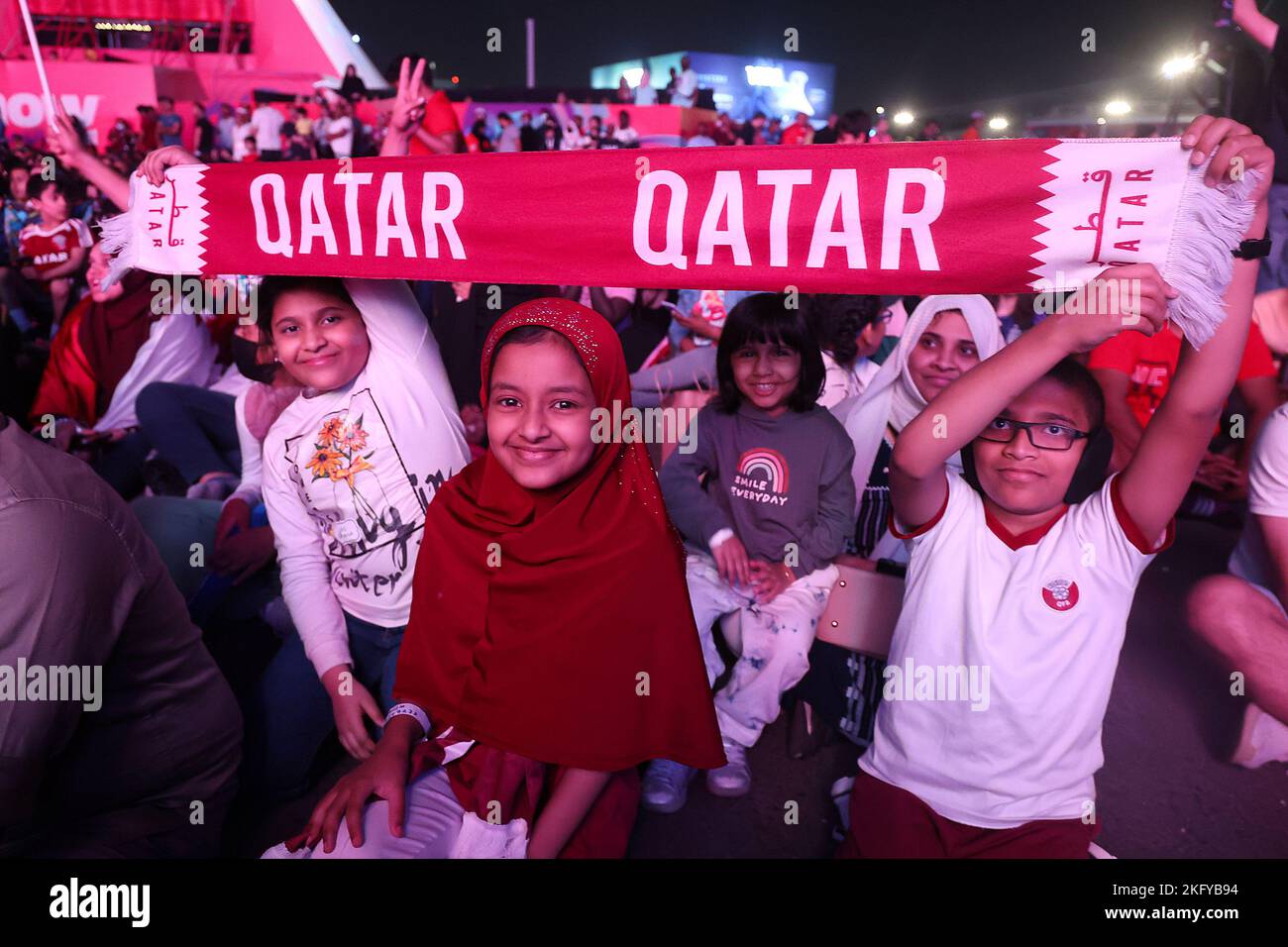 Doha, Qatar. 20 November, 2022. Fans gathered at Al Bidda Park for the FIFA Fan Festival, where ...