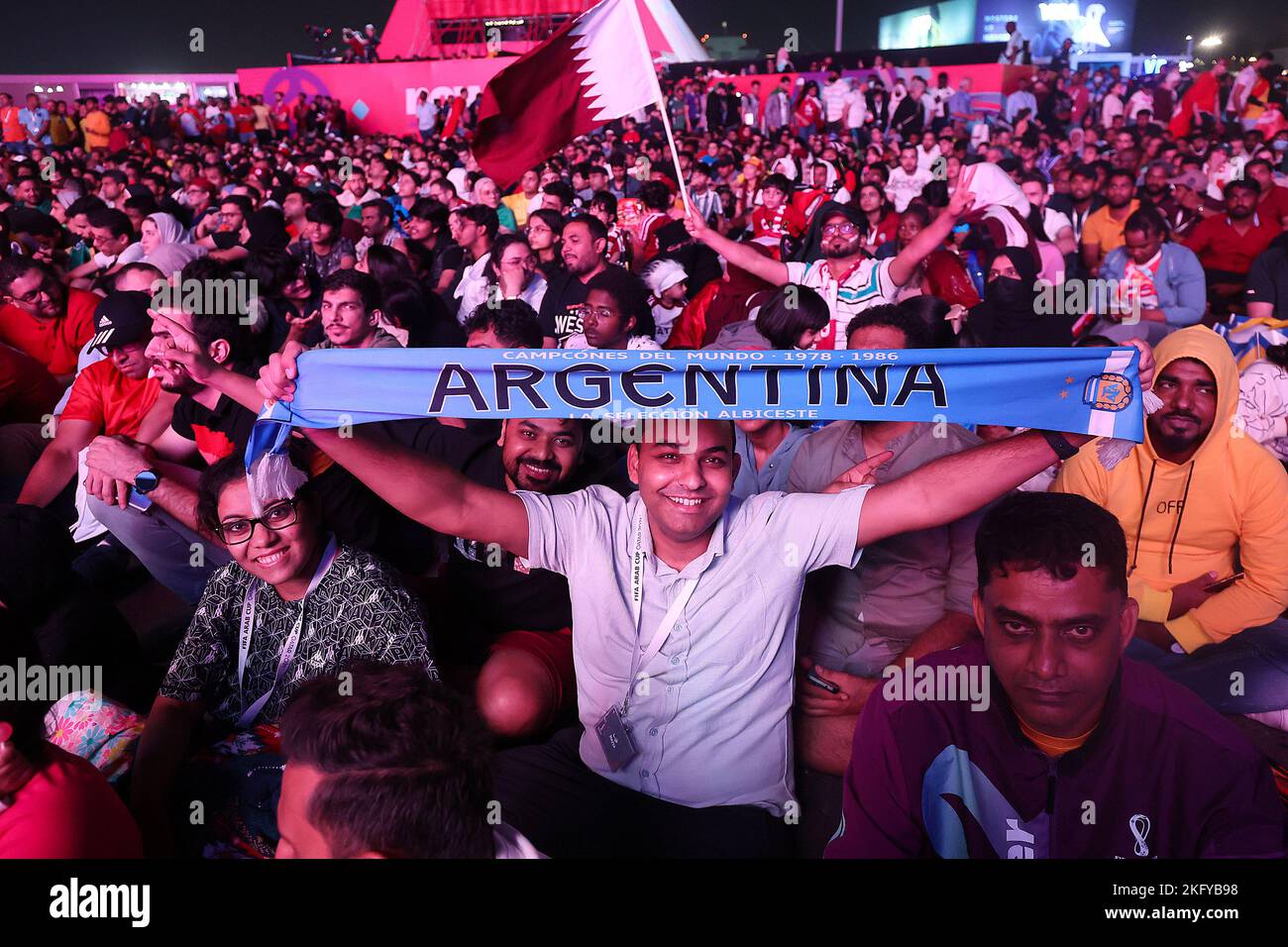 Doha, Qatar. 20 November, 2022. Fans gathered at Al Bidda Park for the FIFA Fan Festival, where ...