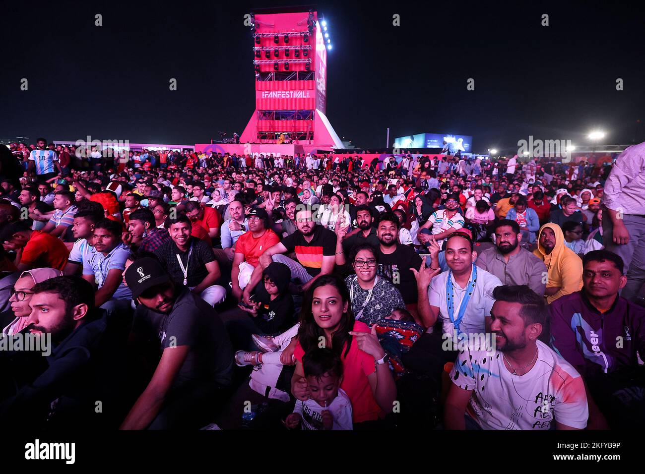 Doha, Qatar. 20 November, 2022. Fans gathered at Al Bidda Park for the FIFA Fan Festival, where ...