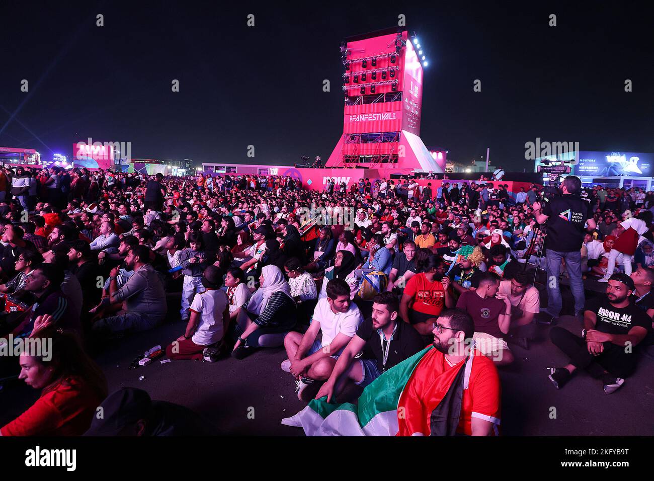 Doha, Qatar. 20 November, 2022. Fans gathered at Al Bidda Park for the FIFA Fan Festival, where ...