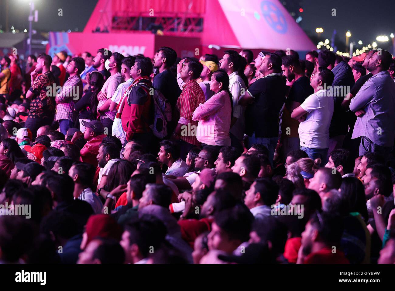 Doha, Qatar. 20 November, 2022. Fans gathered at Al Bidda Park for the FIFA Fan Festival, where ...