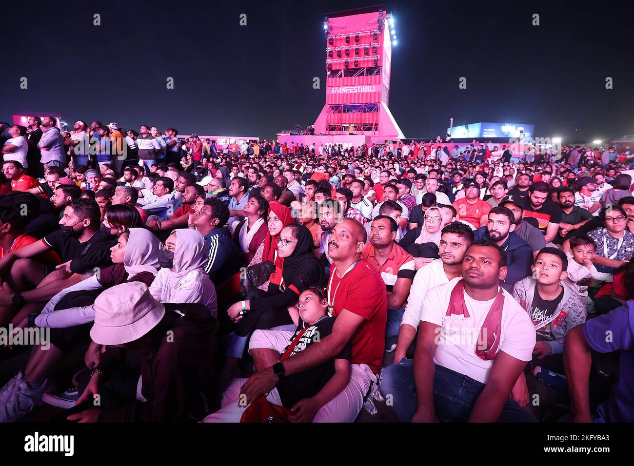 Doha, Qatar. 20 November, 2022. Fans gathered at Al Bidda Park for the FIFA Fan Festival, where ...