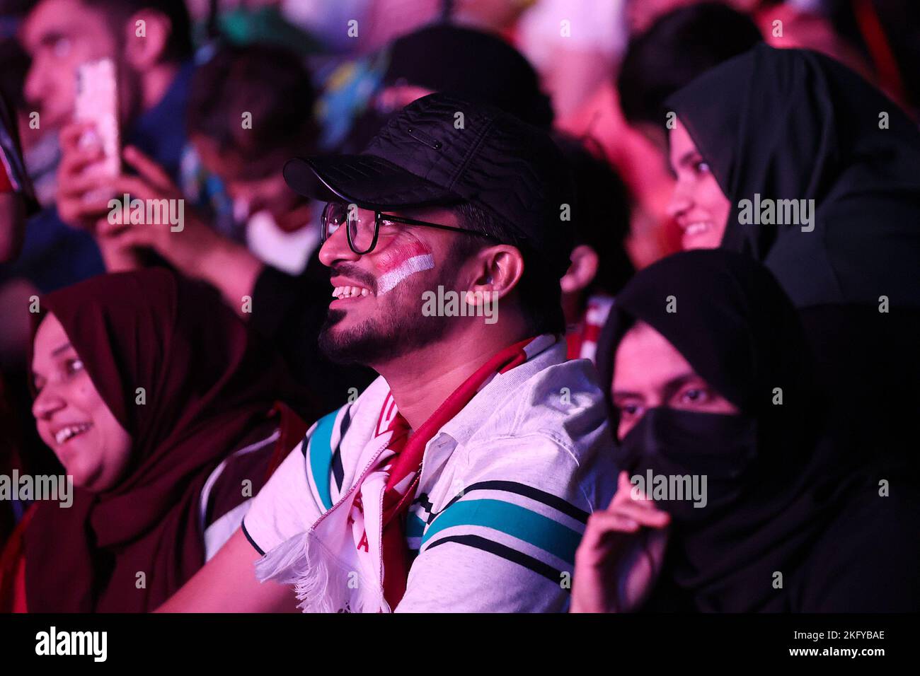 Doha, Qatar. 20 November, 2022. Fans gathered at Al Bidda Park for the FIFA Fan Festival, where ...