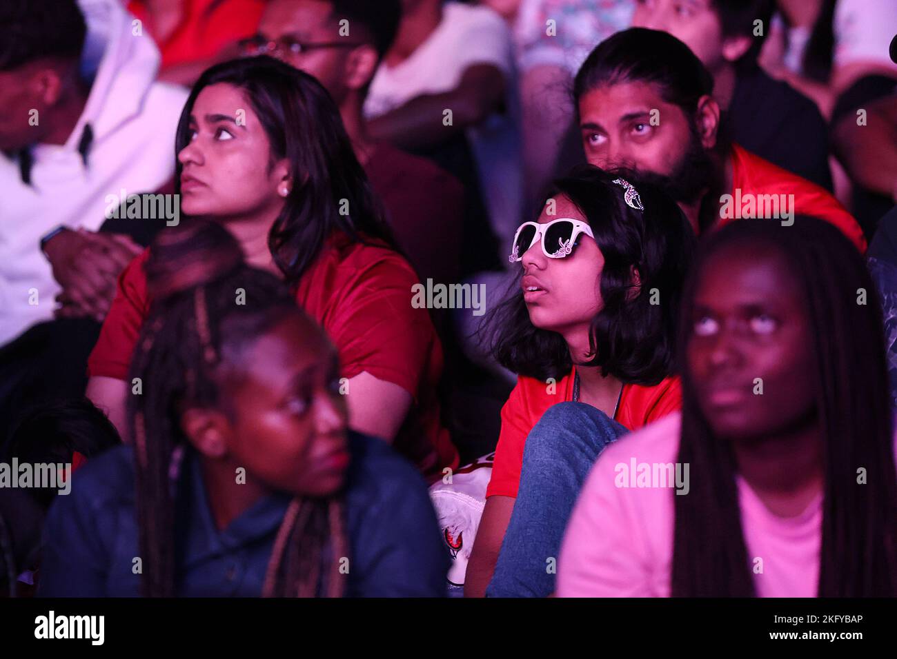 Doha, Qatar. 20 November, 2022. Fans gathered at Al Bidda Park for the FIFA Fan Festival, where ...