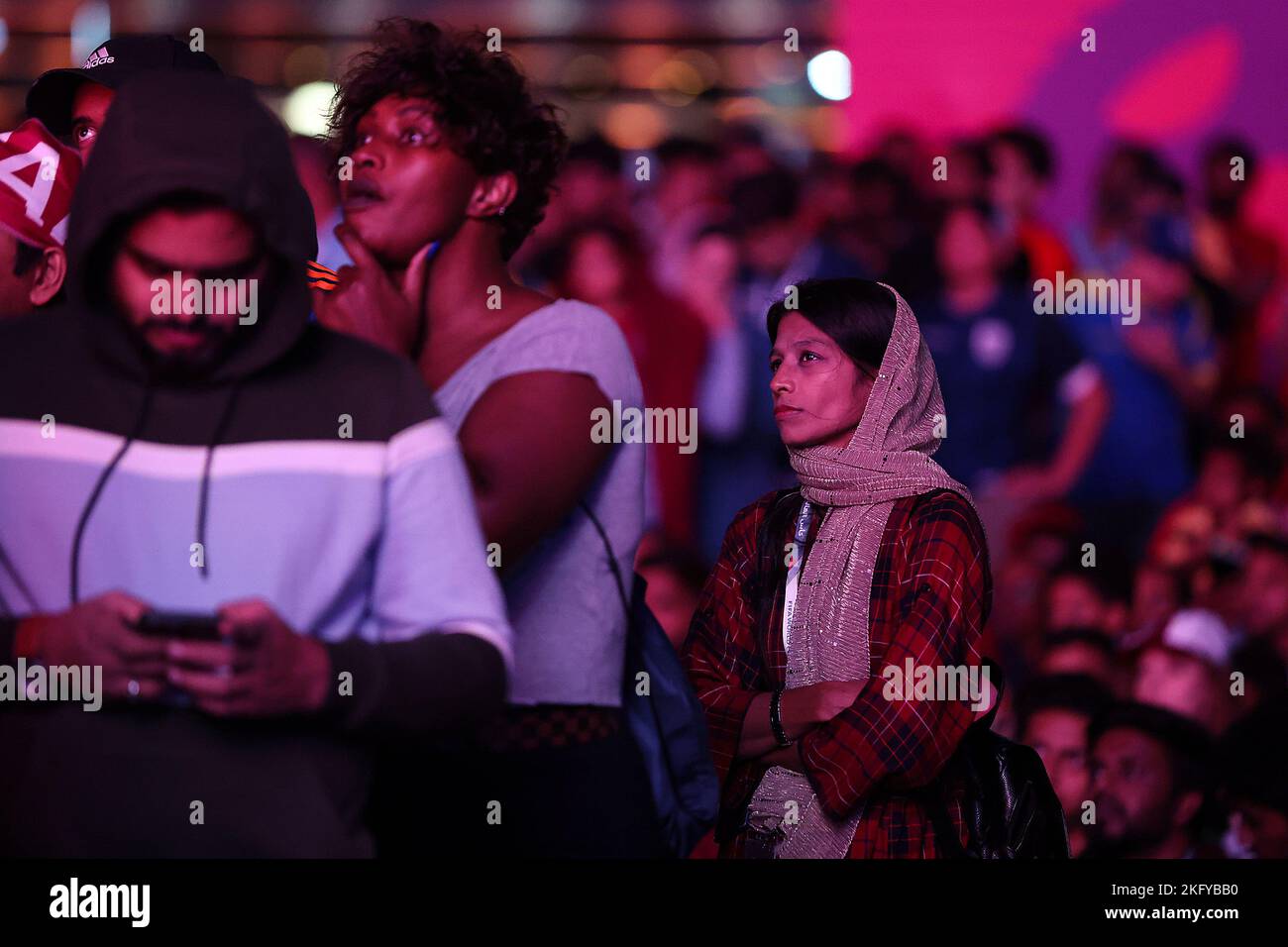 Doha, Qatar. 20 November, 2022. Fans gathered at Al Bidda Park for the FIFA Fan Festival, where ...