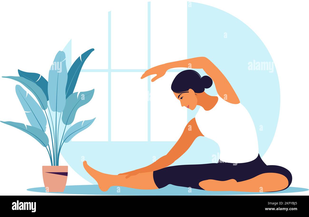Young woman practices yoga. Physical and spiritual practice. Vector ...