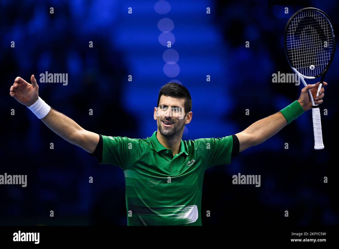 Turin, Italy. 20 November 2022. Novak Djokovic of Serbia celebrates the ...