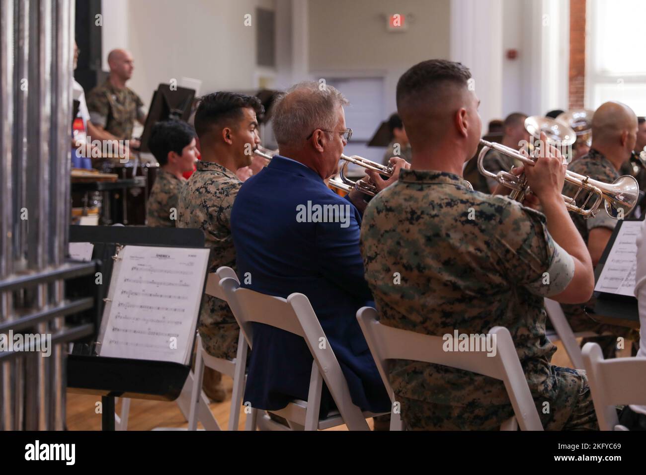 Members of the Parris Island Marine Band, Headquarters and Service Battalion, perform for ...