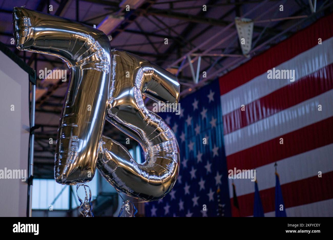 Balloons float in hangar 3 during the Air Force Gala at Ramstein Air Base, Germany, Oct. 14 ...